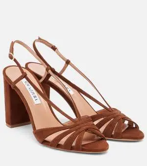 AQUAZZURA Aimée 85 Suede Sandals - Brown