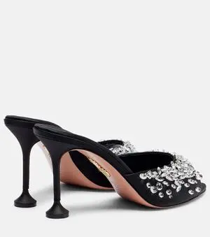 AQUAZZURA Bisous 85 Embellished Satin Mules