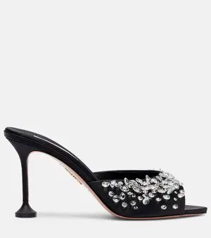 AQUAZZURA Bisous 85 Embellished Satin Mules