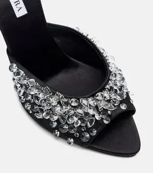 AQUAZZURA Bisous 85 Embellished Satin Mules