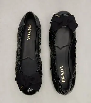 Prada Bow-detail Patent Leather Ballerinas
