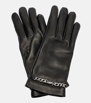Saint Laurent Chain-detail Leather Gloves - Black