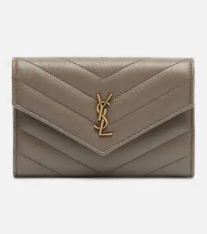 Saint Laurent Cassandre Leather Card Holder - Grey