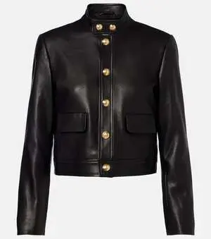 NILI LOTAN Hadley Cropped Leather Jacket - Black