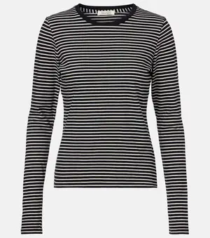 NILI LOTAN Simone Striped Cotton Jersey T-shirt - Black
