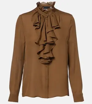 NILI LOTAN Ruffled Silk Blouse - Brown