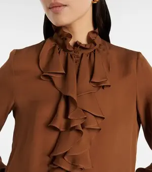 NILI LOTAN Ruffled Silk Blouse - Brown
