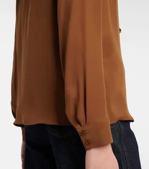 NILI LOTAN Ruffled Silk Blouse - Brown