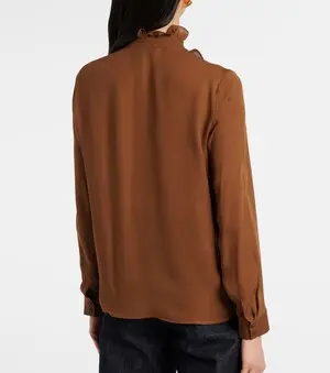 NILI LOTAN Ruffled Silk Blouse - Brown