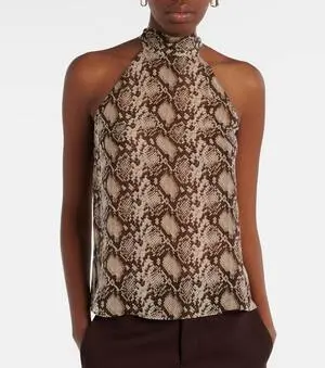 NILI LOTAN Alla Snake-print Halterneck Silk Top
