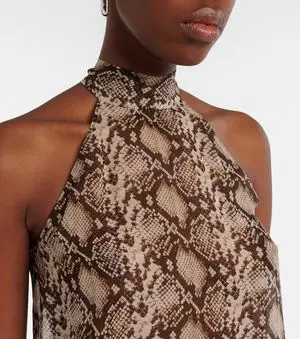 NILI LOTAN Alla Snake-print Halterneck Silk Top