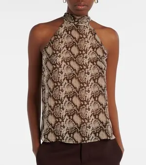 NILI LOTAN Alla Snake-print Halterneck Silk Top