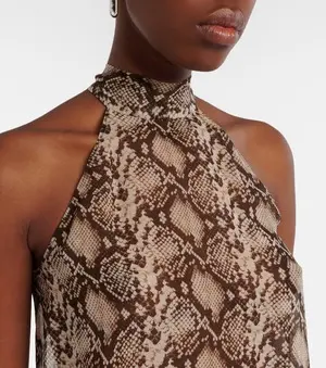 NILI LOTAN Alla Snake-print Halterneck Silk Top