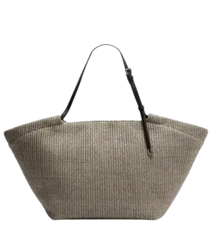 Brunello Cucinelli Leather-trimmed Raffia Tote Bag - Grey