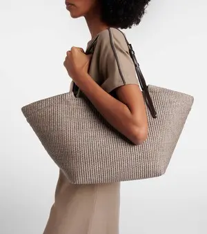 Brunello Cucinelli Leather-trimmed Raffia Tote Bag - Grey