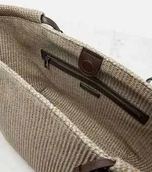 Brunello Cucinelli Leather-trimmed Raffia Tote Bag - Grey