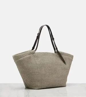 Brunello Cucinelli Leather-trimmed Raffia Tote Bag - Grey