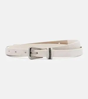 Brunello Cucinelli Monili Suede Belt - White