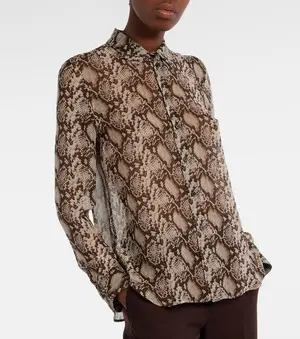 NILI LOTAN Gaia Snake-print Silk Shirt - Brown