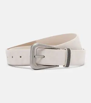 Brunello Cucinelli Monili Suede Belt - White