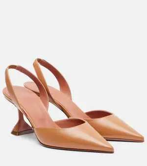 Amina Muaddi Holli 70 Leather Slingback Pumps - Beige