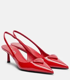 Prada 55 Patent Leather Slingback Pumps - Red