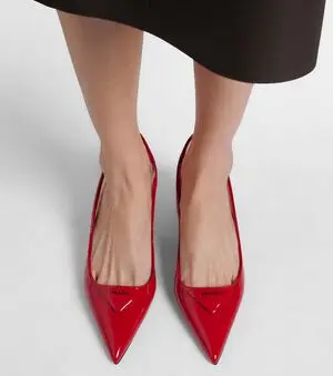 Prada 55 Patent Leather Slingback Pumps - Red