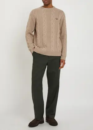 Fred Perry Logo Cable-knit Wool-blend Jumper - Cream