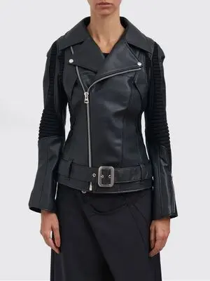 Junya Watanabe Leather Biker Jacket With Ribbed Accents - Black