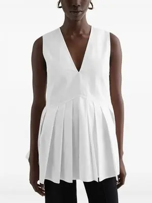 JIL SANDER Pleated V-neck Top - White