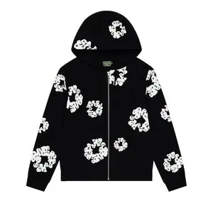 DENIM TEARS Rhinestone Cotton Wreath Zip Hoodie - Black
