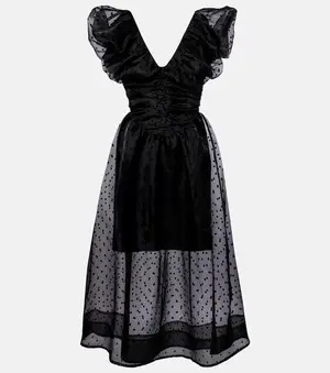 GANNI Polka-dot Organza Midi Dress