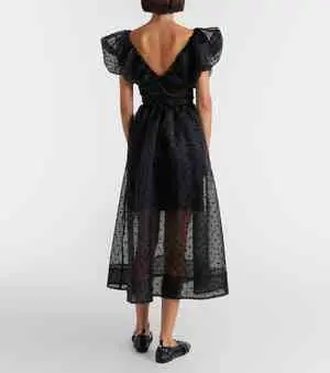 GANNI Polka-dot Organza Midi Dress