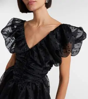 GANNI Polka-dot Organza Midi Dress