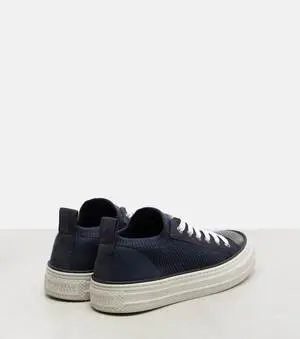 Brunello Cucinelli Monili Suede-trimmed Sneakers - Blue