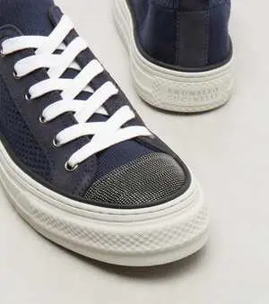 Brunello Cucinelli Monili Suede-trimmed Sneakers - Blue