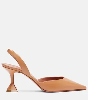 Amina Muaddi Holli 70 Leather Slingback Pumps - Beige