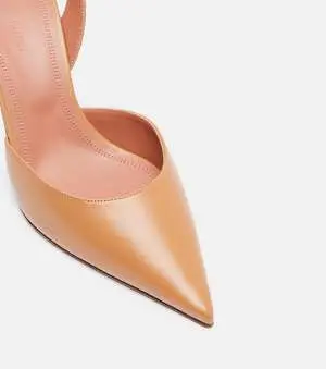 Amina Muaddi Holli 70 Leather Slingback Pumps - Beige