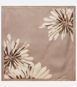 Brunello Cucinelli Floral Silk Twill Scarf - Grey