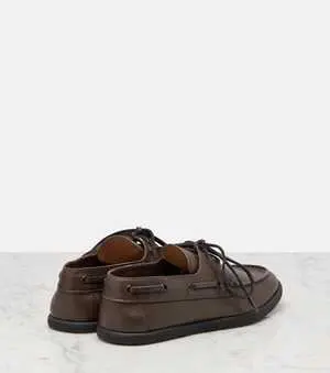 THE ROW Novus Sailor Leather Boat Shoes - Brown
