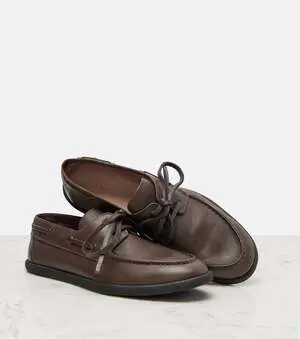 THE ROW Novus Sailor Leather Boat Shoes - Brown