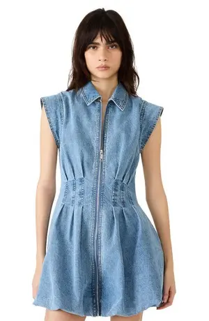 Steve Madden Dyanne Pleated Bubble Hem Denim Mini Dress