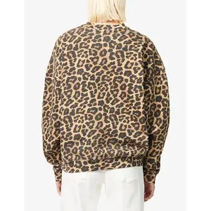 ANINE BING Miles Leopard-pattern Cotton-fleece Sweatshirt - Black And Brown