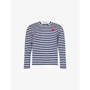 Play Comme Des Garcon Striped Heart-motif Cotton T-shirt - Navy