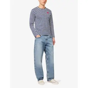 Play Comme Des Garcon Striped Heart-motif Cotton T-shirt - Navy