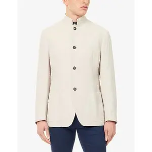 Eleventy Mandarin-collar Linen-blend Jacket - Sand