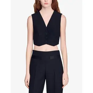Sandro V-neck Cropped Woven Top