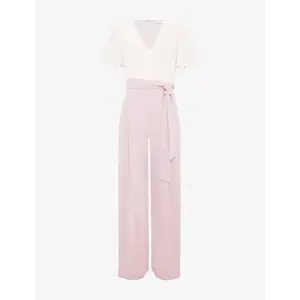 PHASE EIGHT Woven Jumpsuit With V-neck And Tie Detail - Pale Pink