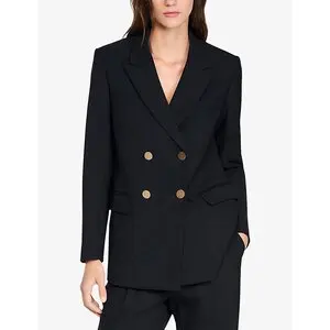 Sandro Wool Double-breasted Peak Lapel Blazer - Black