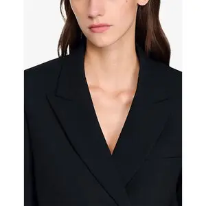 Sandro Wool Double-breasted Peak Lapel Blazer - Black